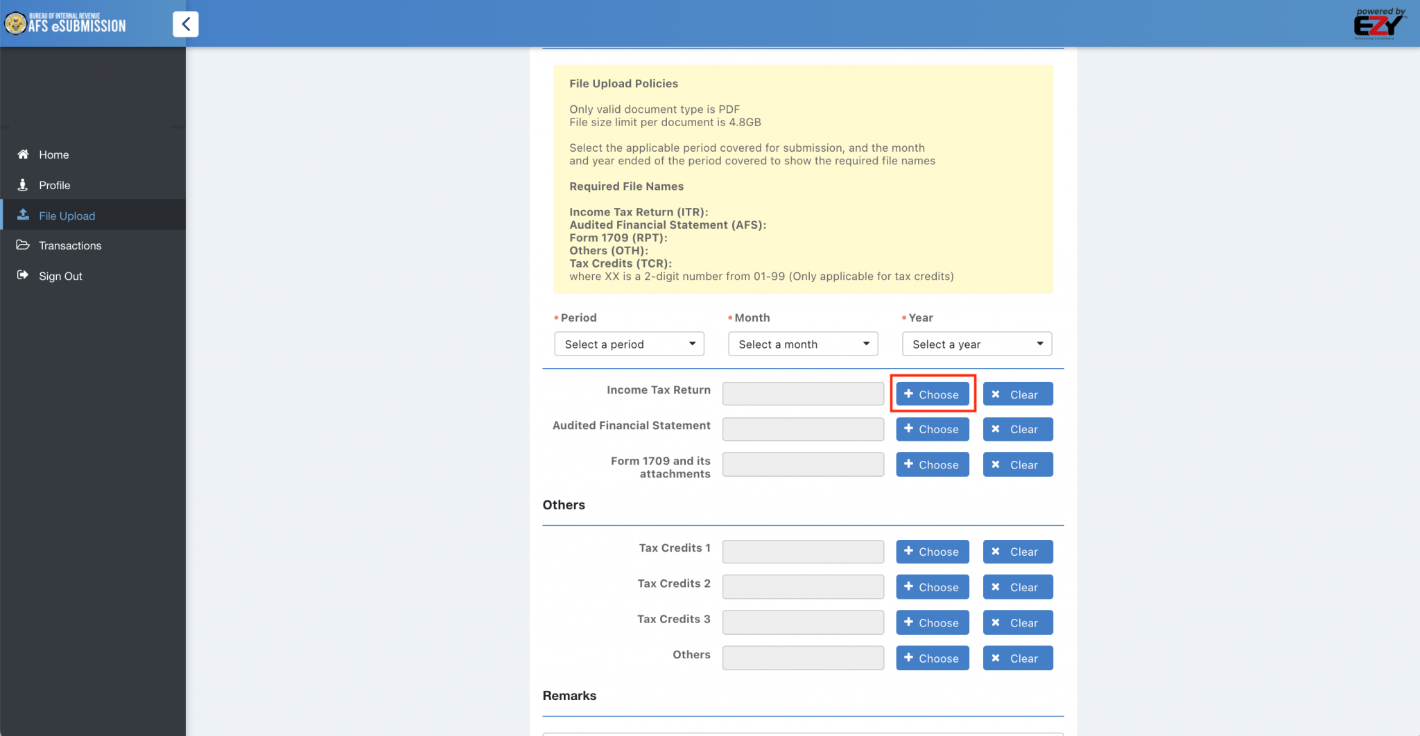 EAFS submission: How to submit AITR attachments with Taxumo